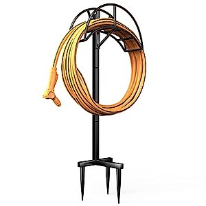 Garden Hose Holder, ROSSNY Metal Hose Stand Detachable Water Hose Holder Freestanding Hose Holders for Outside with 3 Long Spiky Feet Heavy Duty Hose Hanger Garden Hose Storage for Garden