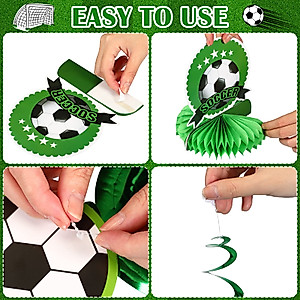 16 Pcs Soccer Birthday Party Decorations Soccer Party Supplies Include Soccer Happy Birthday Banner, Paper Cutouts, Honeycomb Centerpiece, Soccer Hanging Swirl for Boys Kids Sports Football Parties