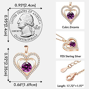 capirosa S925 Forever Love Heart Pendant Necklaces for Women Sterling Silver Rose Gold Diamond Birthstone Jewelry Valentine's Day Gifts for Mom Wife Her Girlfriend