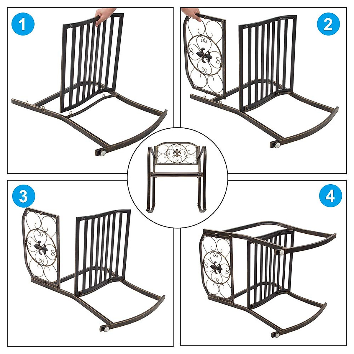 EBLSE Elegant Wrought Iron Porch Rocking Chair Outdoor Garden Single Iron Art Vintage Rocking Chairs (Black)