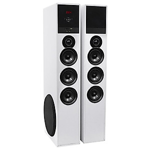 Rockville TM150W Powered Home Theater Tower Speaker System, White, 1000W, 10" Subwoofers, Bluetooth, USB/SD Playback, FM Radio, Remote Control, Karaoke Ready, Perfect for Home Entertainment