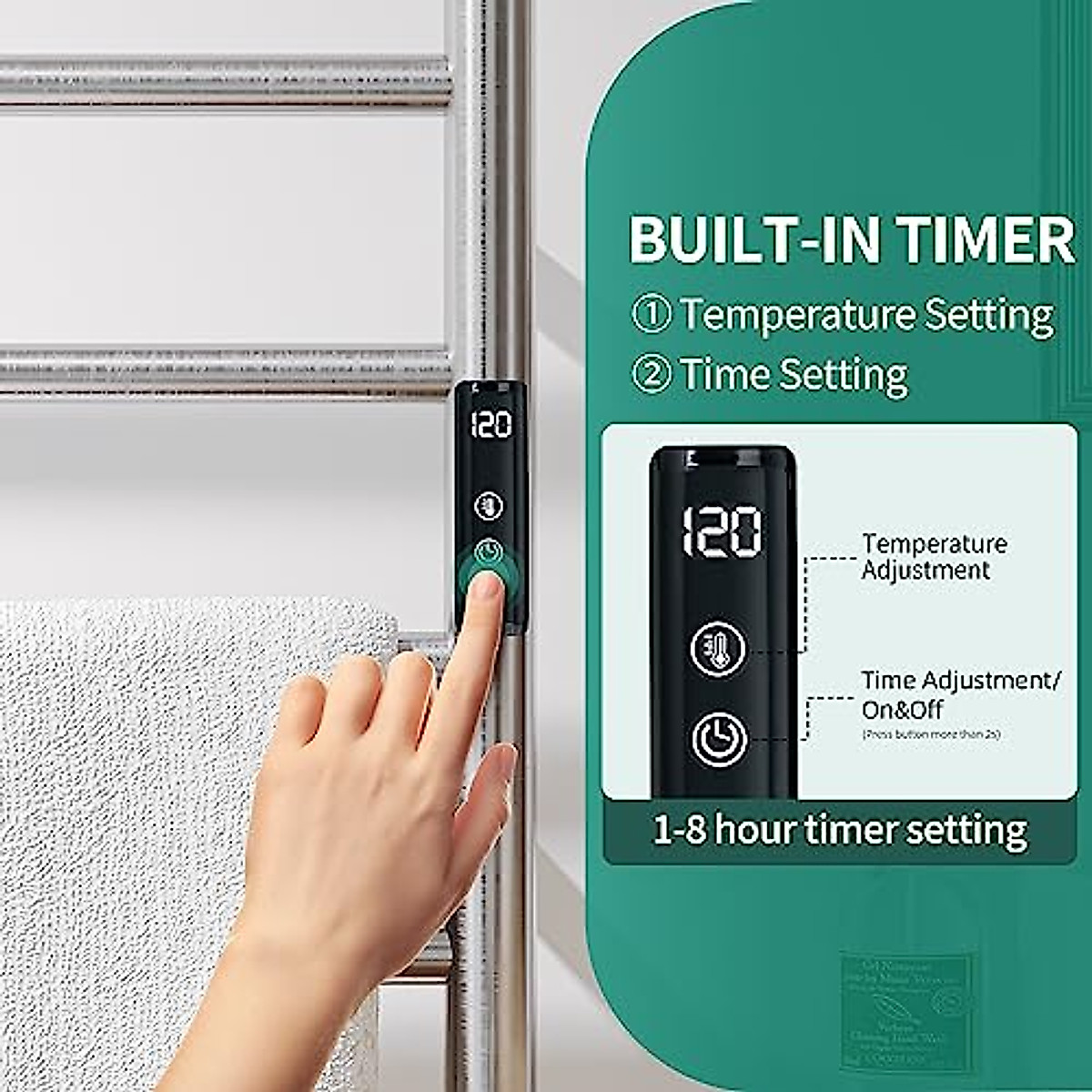 YITAHOME Towel Warmer Heated Towel Rack, 8 Bars Wall Mounted Electric Towel Warmers for Bathroom with LED Indicator, Multi-Level Temperature and Timer Setting, Plug-in/Hardwired, Silver