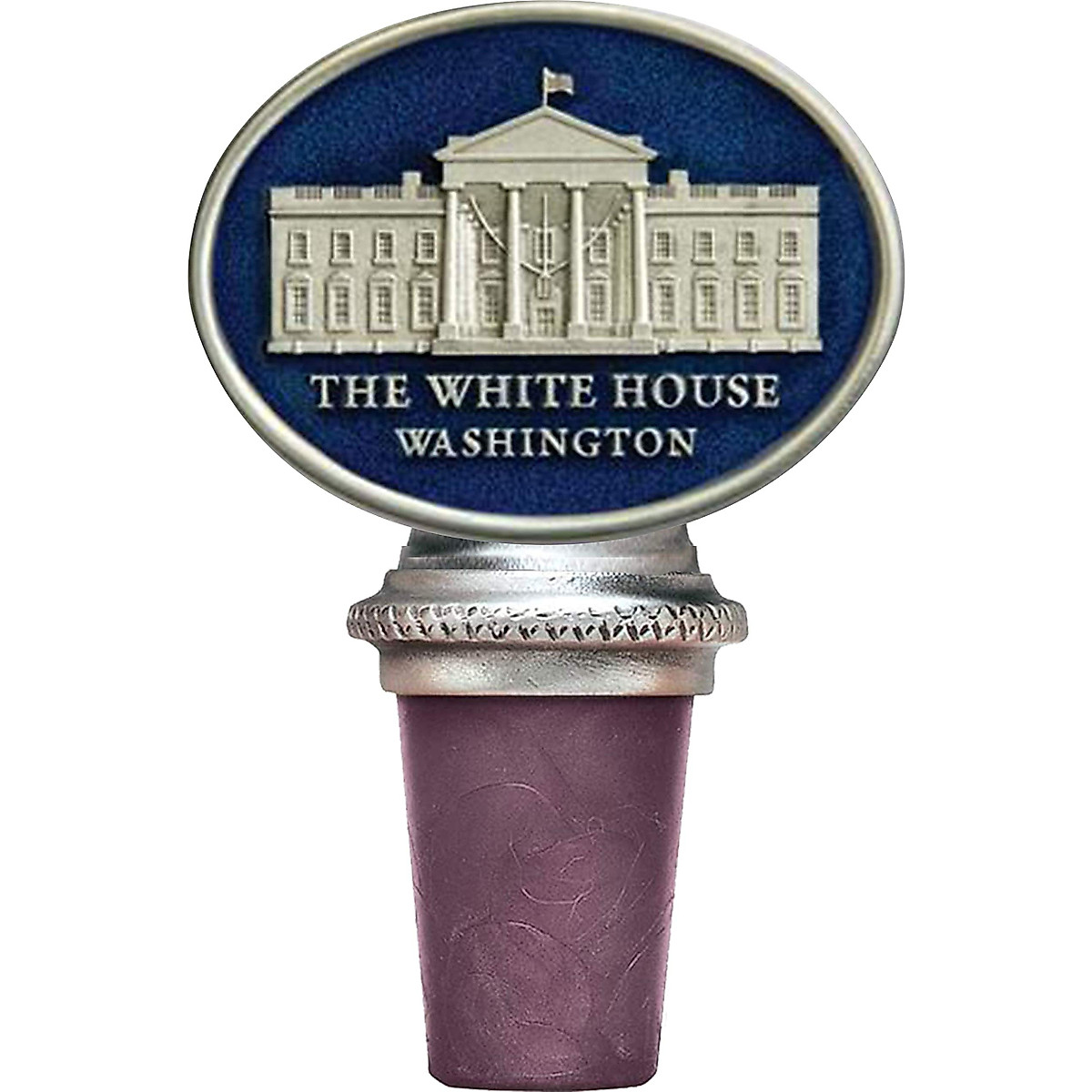 White House Gifts: White House Oval Pewter Bottle Stopper - Wine Stoppers with Fine Pewter Casting on White House Logo - Non-Staining and Non-Cracking Synthetic Cork - Made in the USA