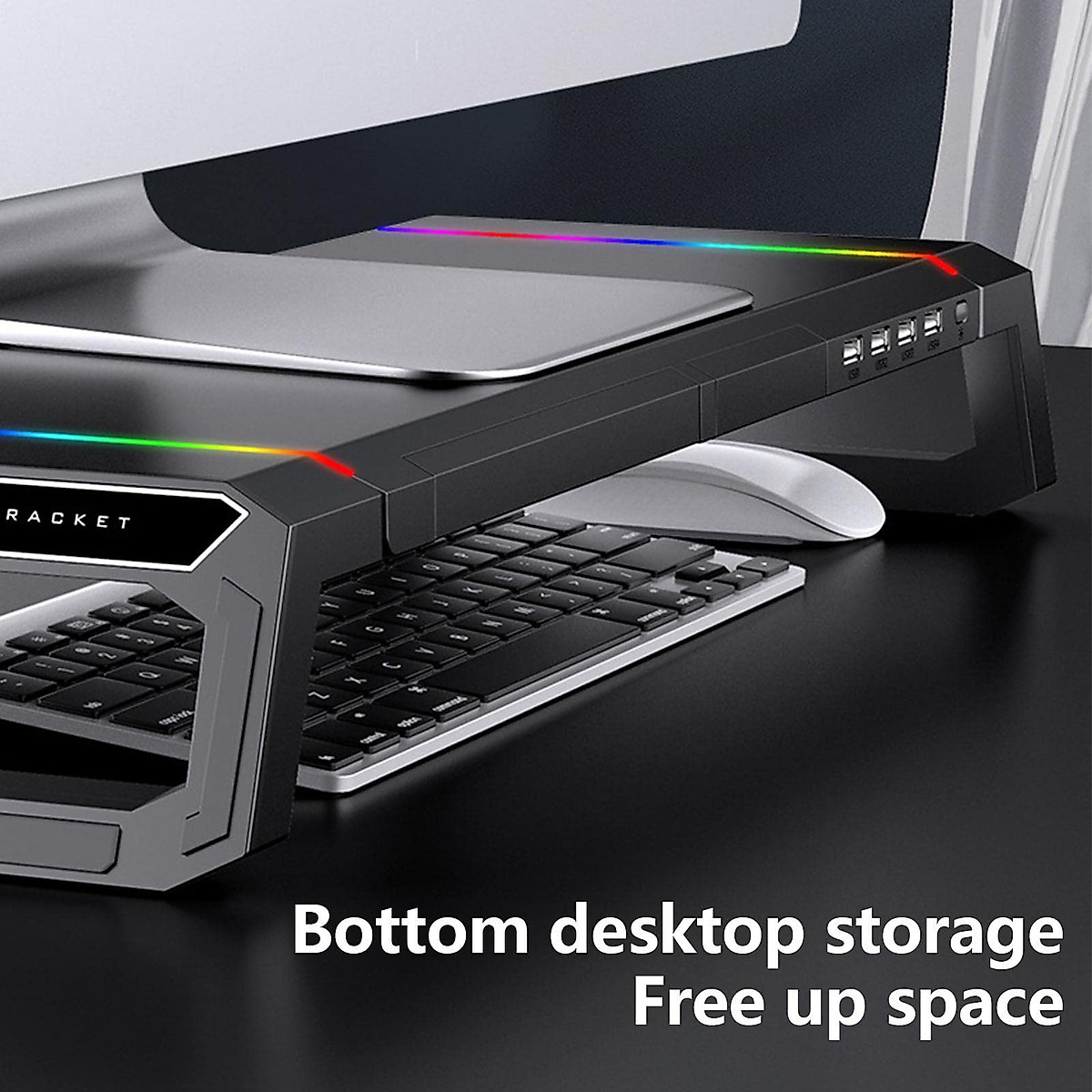 Monitor Stand Riser, Adjustable Height PC Stand Riser, RGB 4 USB3.0 Hub Ports, Foldable Computer Monitor Riser, Monitor Stand Riser For Desk, T1 Ergonomic PC Stand Riser Organizer, Desk Accessories