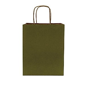 Green Gift Bags – 8x4x10 100 Pack Small Olive Kraft Shopping Bags with Handles, Customizable Craft Paper Euro Tote Bags for Boutique, Retail, Wedding Guests, Holiday, Birthday, Small Business, Bulk