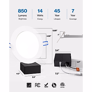 Sunco 4 Pack 6 Inch Ultra Thin LED Recessed Ceiling Lights Slim, 5000K Daylight, Dimmable, 14W=100W, Wafer Thin, Canless with Junction Box - ETL