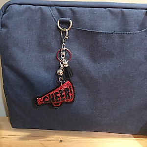 Popfizzy Bling Cheer Keychain for Girls and Women, Rhinestone Cheer Bag Charm, Cheerleader Gifts, Cheerleading Megaphone Backpack Key Chain