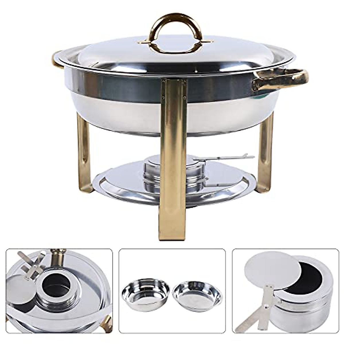 Shabu-Shabu Chafing Dish Stainless Steel Hot Pot 4L Food Warmers Food Trays for Party Buffet Soup Pot Cookware with Alcohol Stove
