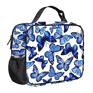 Blue Butterfly Lunch Box, Cooler Butterfly Lunch Bag with Detachable Buckle Hand Strap, Large Capacity Durable Lunch Tote Bag with Side Pocket for Women Mom Girls (Butterfly)