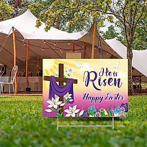 Easter Yard Sign Outdoor Decoration Happy Easter He is Risen Yard Sign Easter Lawn Signs Christian Holiday Party Yard Sign Easter Lawn Stake for Garden Yard Party Decorations Props (Bright Style)