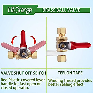 Litorange 2 Pack Lead-Free Brass Mini Ball Valve Shut Off Switch, 1/4 inch Compression by 1/4 Compression Fitting