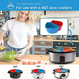 Slow Cooker Liners, Silicone Crock Pot Liners Compatible with Crockpot, Reusable Slow Cooker Divider Insert for 6-8 Quart Crock Pot, Safe Cooking Liner, BPA Free, Easy Cleanup