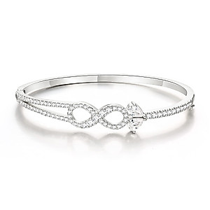 EleQueen Silve Plated Double Teardrop Infinity Charm Bridal Bangle Bracleet Gift for Women Wedding Party
