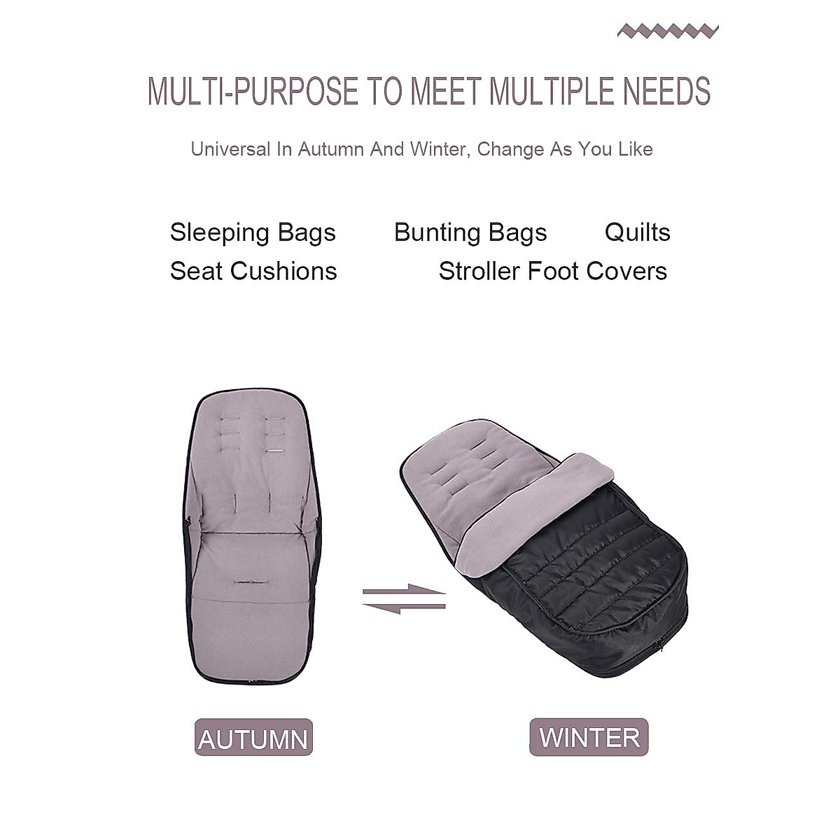 Outdoor Stroller Bunting Bag, Universal 3 in 1 Winter Outdoor Tour Toddler Universal Stroller Sleeping Bag, Cold-Proof Detachable&Temperature Regulation Footmuff for Stroller (Black)