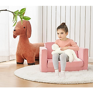 Kids Folding Sofa Chair Couch Foam Filled Lounge Toddler Chair Couch Cuddly Corduroy Comfy Bean Bag Chair Couch for Boys and Girls Pink 1-4T