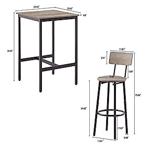 CALABASH 3-Piece Bar Table and Chairs Set for Small Space, Bar Set with Square Table and PU Stools, Coffee Table Set for 2,Breakfast Table with Footrest and for Home & Kitchen Dining Room(Grey)