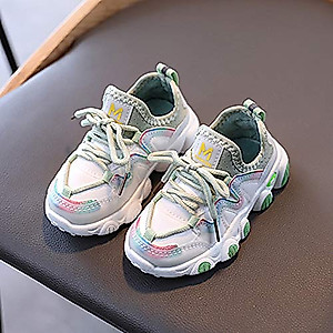 Lykmera Baby Girls Walking Shoes Kids Soft Warm Shoes Light Infant Toddler Girls Running Shoes Baby Sports Shoes Gifts (Green, 15-18 Months)