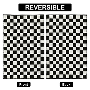 Seavish Checkered Rug, 2x3 Ft Moroccan Checkerboard Rug Black and White Outdoor Washable Rug Cotton Woven Area Rugs Reversible Floor Mat for Front Door Bedroom Entryway Kitchen Entryway