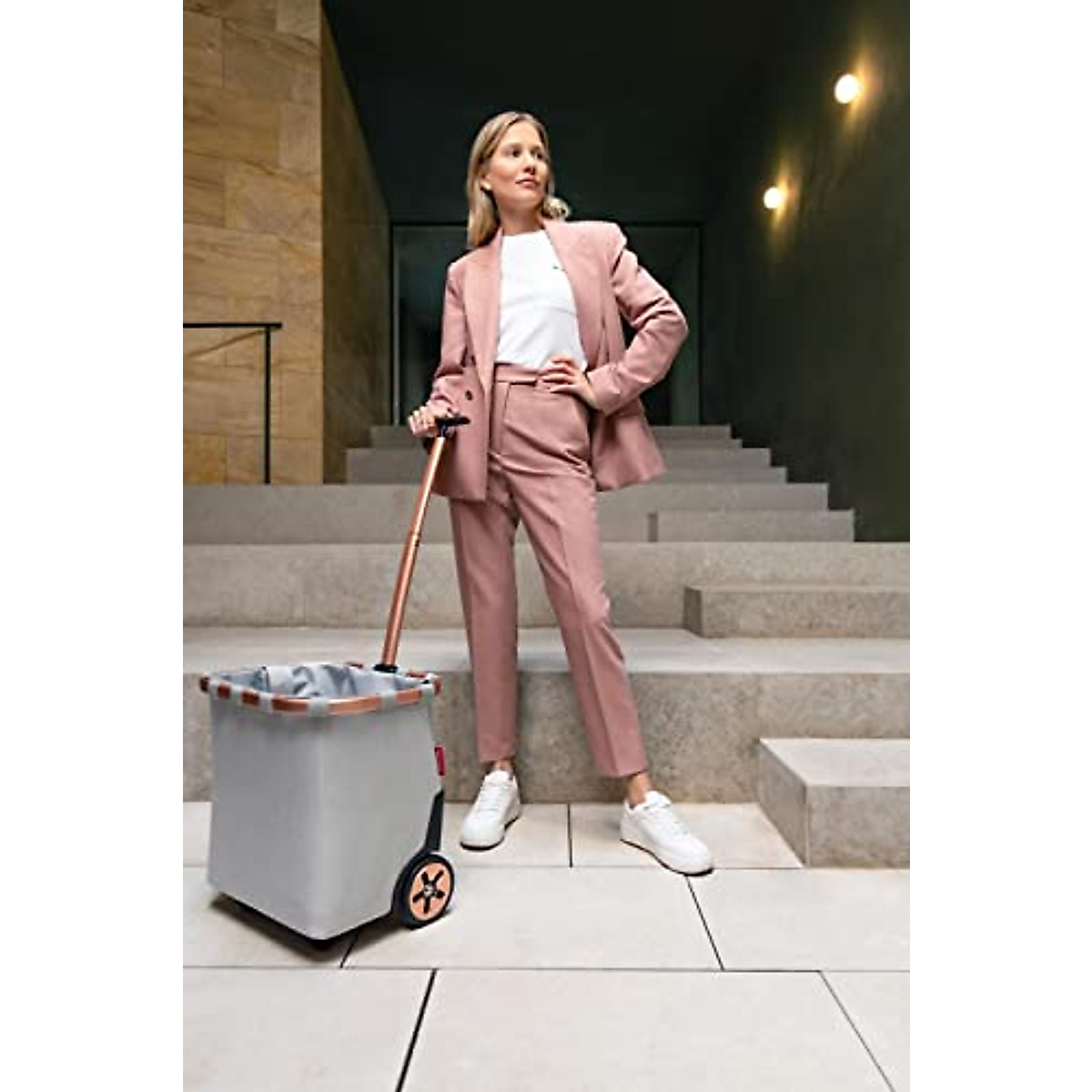 reisenthel carrycruiser - Portable Shopping Trolley with Sturdy Aluminium Frame, Shoulder Strap and Removable Mesh Inner Pocket - Made of Water Resistant Material, Sky Rose, Bohemian