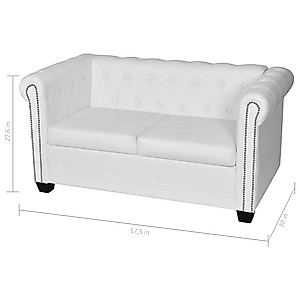 ULUYYUC Chesterfield 2-Seater Artificial,Leather Parlor Sofa Porch Sofa Modern Sofa Guest Sofa with Armrests Suitable for Living Room Apartment Home Office Leather White
