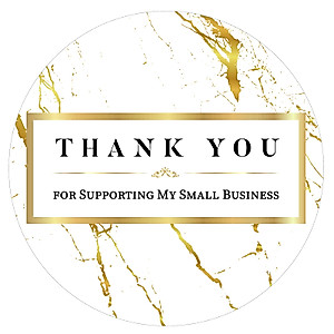 Thank You Stickers Small Business – Thank You for Supporting My Small Business Stickers – Gold Marble Design with Gold Foil Accents – 1.5" 400 Label Per Roll - Waterproof Stickers by Modern 5th