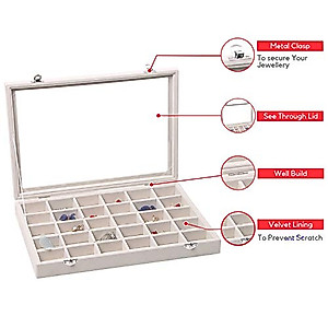 Stratalife Jewelry Organizer Stackable Earring Organizer Tray with Lid Jewelry Storage Tray for Earring Necklace Drawer Display Gift Ieda for Mom from Daughter (30 Grids)