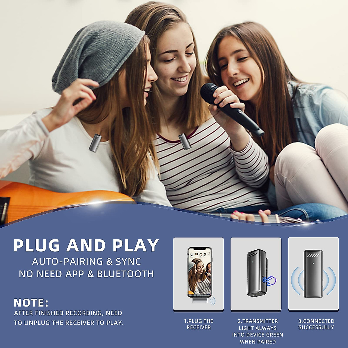 Wireless Lavalier Microphone for iPhone iPad with Charging Case - 2 Pack Lapel Mic Plug-Play, Auto-Sync and Noise Reduction for YouTube/TikTok/Video Recording/Interview/Live Stream, 600mAh battery