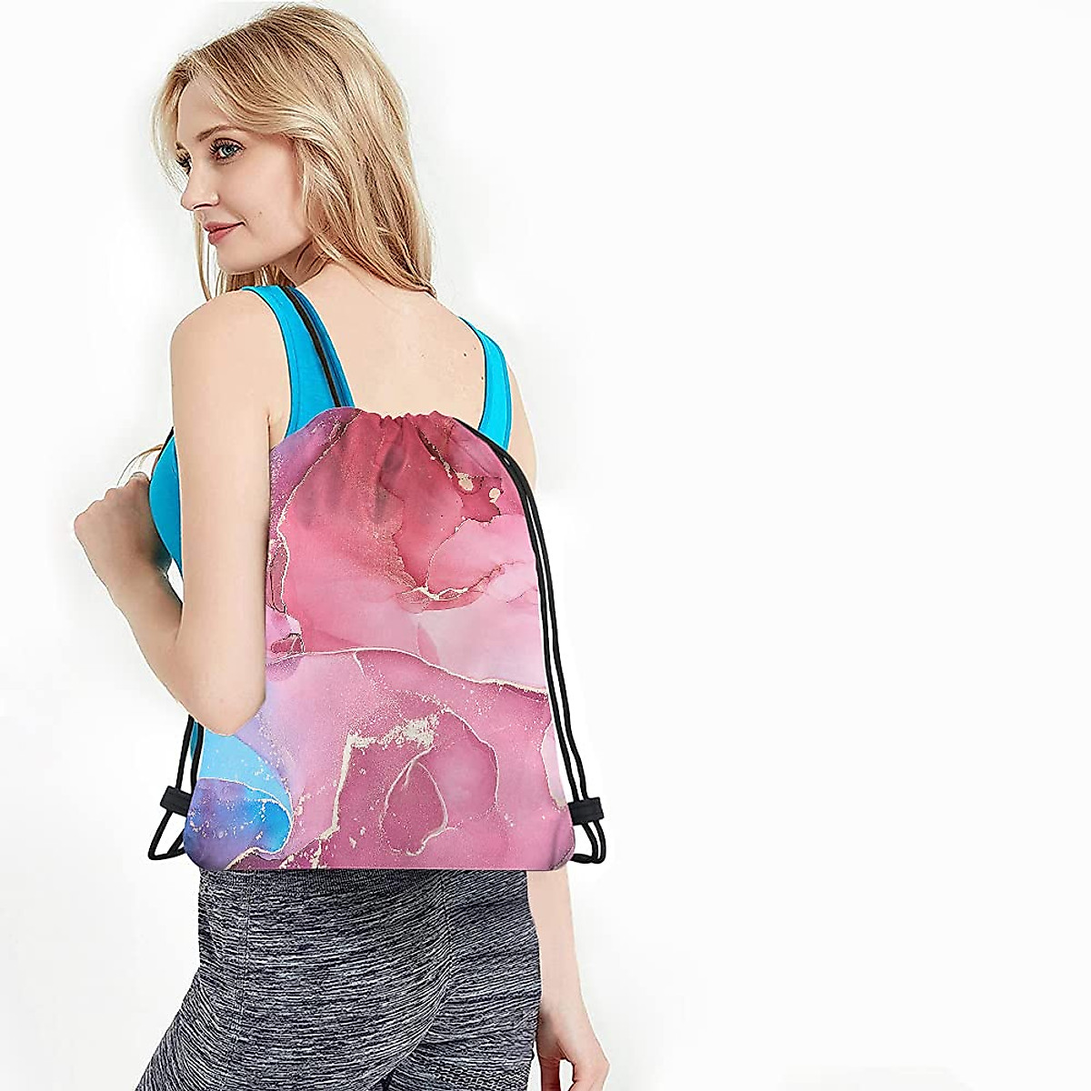 Beabes Marble Drawstring Bags Backpack Bag Abstract Acrylic Nature Marbling Artwork Texture Golden Swirl Dye Art Sport Gym Sack Drawstring Bag String Bag Yoga Bag for Men Women