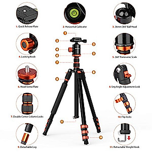GEEKOTO Tripod, Camera Tripod for DSLR, Compact Aluminum Tripod with 360° Ball Head, 77 Inch Professional Tripod with 1/4 Inch Quick Release Plate, for Video Conferencing, Travel and Work