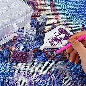 LEMESO 64 Grids Diamond Painting Bead Storage Individual Bead Containers with Label Sticker for Jewelry, Rhinestones, Seed, DIY Craft Supplies