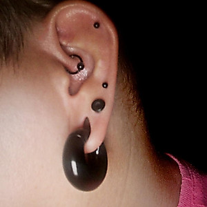 LADEMAYH 0 gauge earrings Ear Weights for Stretched Ears, Size 0 Gauges Hoop Earrings Dangle Gauges for Ears, Black Surgical Steel Ear Hangers Weighted Gauges Body Jewelry