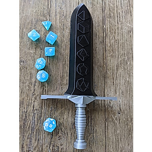 Slice and Dice Dice Sword Holder with 7 Polyhedral Role Playing Dice | DND RPG D&D Dungeons and Dragons, Black Embossed