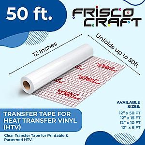 Frisco Craft Transfer Tape for Heat Transfer Vinyl - Iron on Transfer Paper - Heat Transfer Application Paper, Clear Transfer Tape for Printable HTV (12" x 50FT)