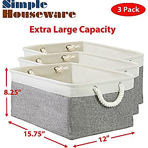 Simple Houseware 3 Pack Grey Fabric Storage Bin with Braided Handles