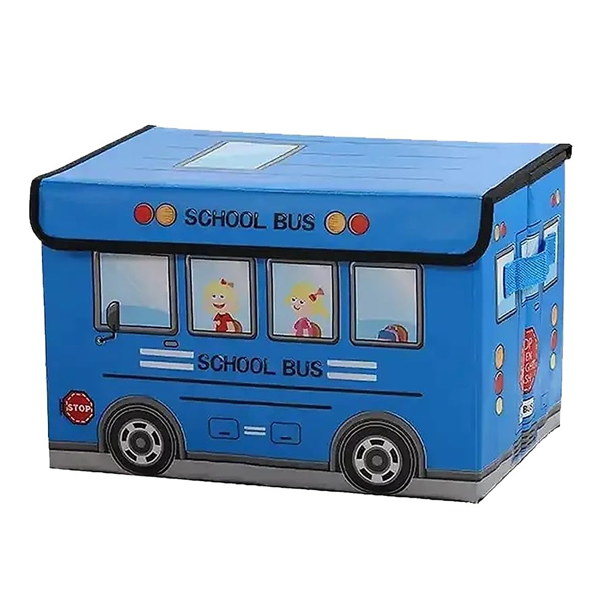 Bus Storage Box for Kids, Foldable Toy Boxes Books, Children's Toy Bin with Lids, School Design for Boys and Girls, Multi-Function Toy Box, Gift Set, Toddler Playroom (3)