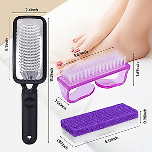 Foot Callus Remover Set,Pedicure Kit Includes 1 Stainless Foot Rasp Foot File,4 Foot Pumice Stone & 1 Nail Brush,Foot Scrubber Remove Hard Dry Skin,Foot Care Pedicure Tools for Wet and Dry Feet,Purple