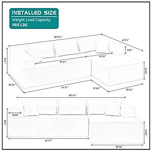 kevinplus 107.47 Sectional Sofa Couch with Chaise Lounge for Living Room, Modern L-Shape 4-Seat High-Density Sponge Floor Sofa Couch, No Assembly & Heightened Seat(Right-Facing, Gray)