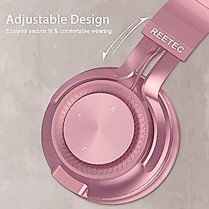 REETEC Wireless Bluetooth Headphones Over-Ear - [40 Hrs Playing Time, Soft Protein Earpads] Foldable HiFi Stereo Wireless Headphones with Microphone, Deep Bass Headset for Phone, PC, iPad - Rose Gold