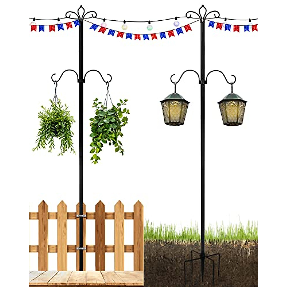 Sararoom 2 Packs 8.1FT Detachable String Light Poles for Outdoor Metal Stand Poles with Hooks for Hanging String Lights for Outside Garden Fence Backyard Wedding Party