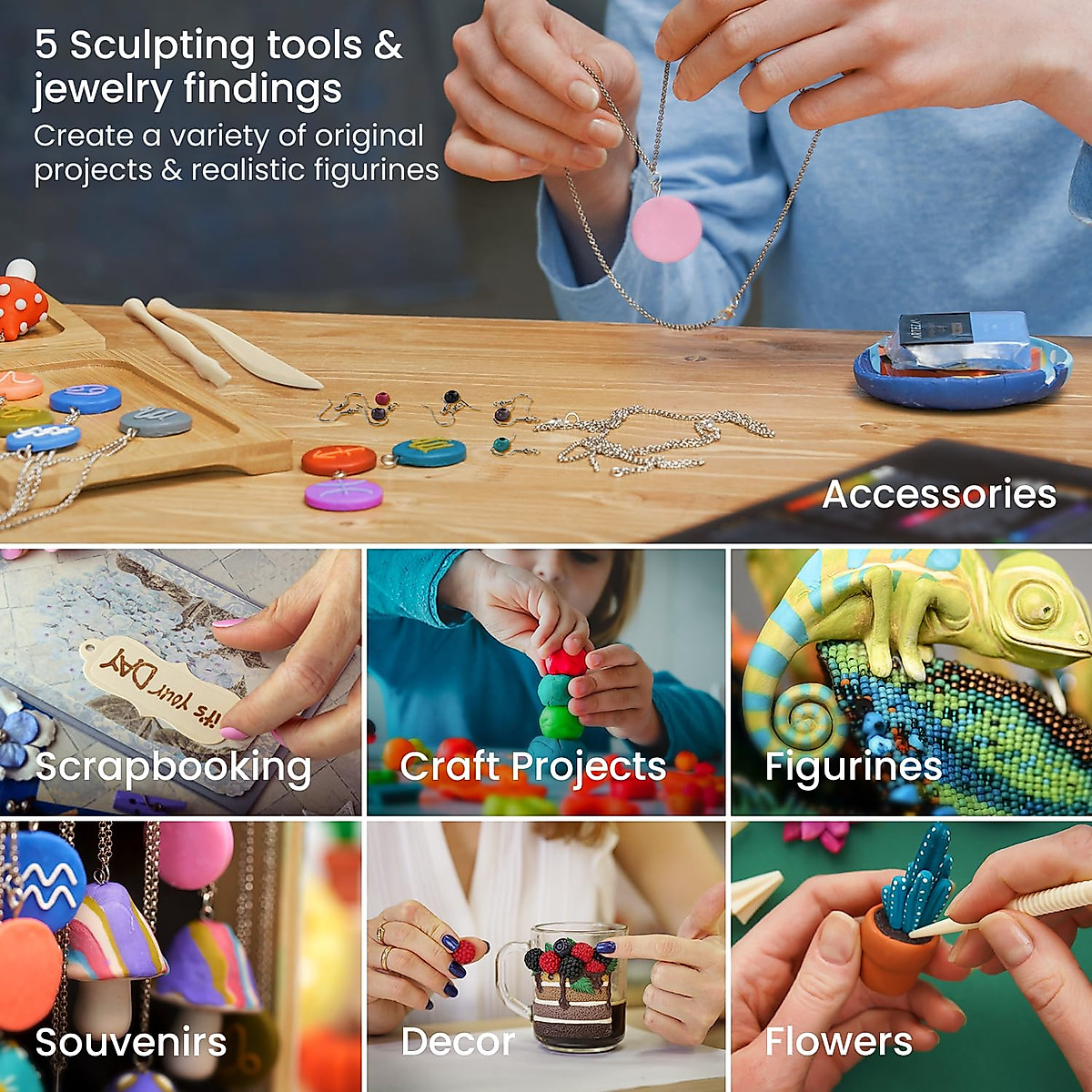 Arteza Polymer Clay Kit, Modeling Clay Oven Bake for Adults and Teens with 5 Sculpting Tools, 42 Colors, Made for Clay Earrings, Jewelry Making and Crafts