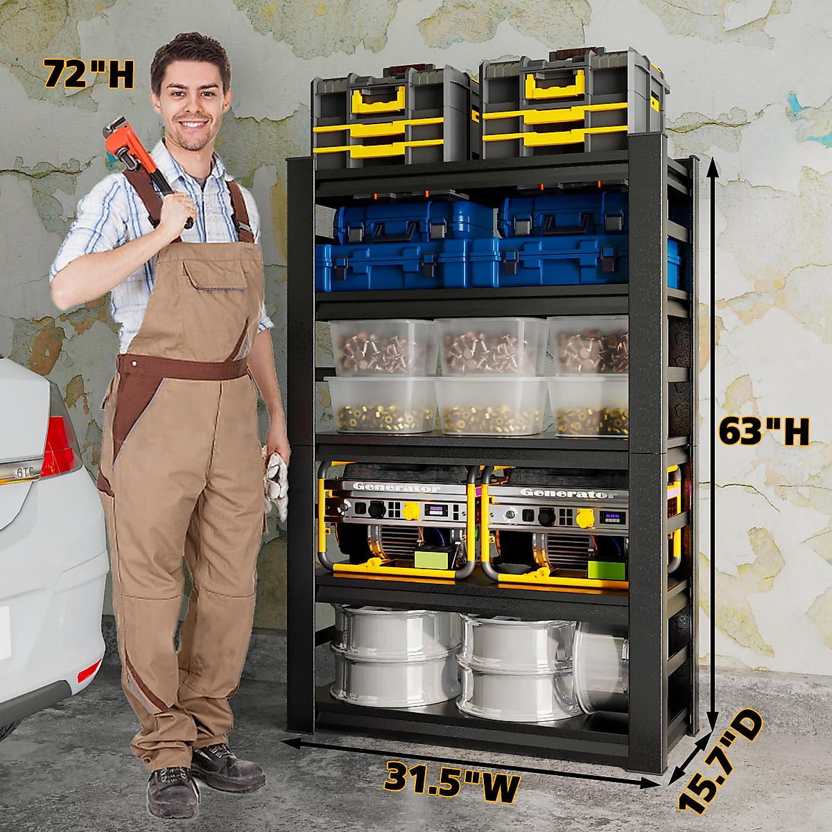 SFTORMAS 15.75" D X 32" W X 63" H Garage Shelving,5-Tier Adjustable Heavy Duty Shelving Unit,for Garage Kitchen Office Warehouse Basement Industrial Utility Yard,Black,2 Pack