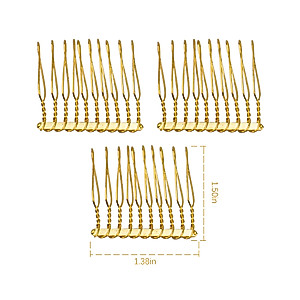 AUEAR, 20 Pack 10 Teeth Metal Veil Comb Hair Wire Clips Twist Bridal Wedding Combs Silver Gold