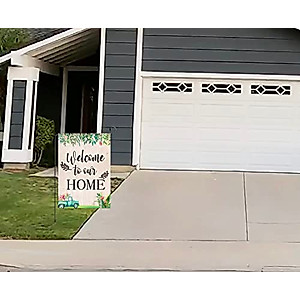 HHERCICIM Spring Welcome to Our Home Flag Garden Flag 12.5x18 Inch Vertical Double Sided Burlap Hello Spring Welcome Flower Farmhouse Rustic Sweet Home Décor Seasonal House Flag Holiday Party Outdoor Décor