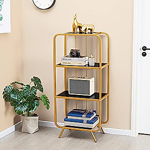 SAYGOER Gold Bookshelf Modern Bookcase Affordable Luxury Stand Shelf Small Storage Shelf 4 Tier Standing Shelves Display Rack Metal Shelves for Home Office Gold Black 21.7" D x 13.8" W x 47.2" H