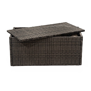 D&F Design Jackson Indoor & Outdoor PE Wicker Coffee Table with Storage, Patio Resin Rattan for Furniture Covers, Pillow, Toys and Gardening Tools Grey (Brownish Grey)