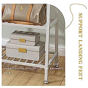 FIJOS Clothes Rack, Metal Garment Rack, Heavy Duty Clothes Stand Rack With Lower Storage Shelf and 11 Hooks, Double Hanging Rod Clothing Rack for Bedroom