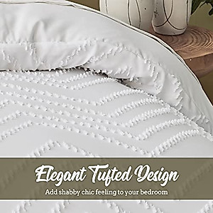 Tametra Boho Duvet Cover Queen - Tufted Queen Duvet Cover,Textured Duvet Cover, Ultra Soft Shabby Chic Embroidery Duvet Covers for All Seasons PCS 90" x 90"(White)