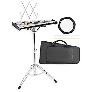 Mr.Power 32 Notes Glockenspiel Bell Kit with 8'' Practice Pad, Adjustable Height Stand, Music Sheet Clip, Glockenspiel Mallets, Drumsticks, and Carrying Bag