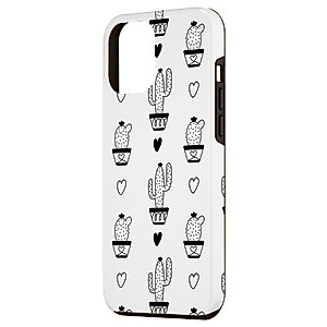iPhone 13 Pro Max Black and White Cactus Pattern Succulent Botanical Case