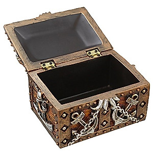 Old River Outdoors Pirate Chest Octopus/Skull & Crossbones Trinket Storage Mini Jewelry Box with Anchor, Chain, Sword and Ship Accents
